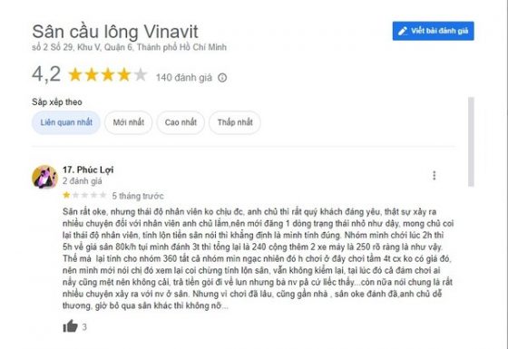 Review sân cầu lông Vinavit: dịch vụ, chất lượng, tiện ích++